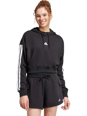 Adidas Essentials 3-stripes French Terry Crop Hoodie - Black / White