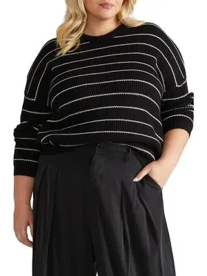 Universal Standard Universal Standard Bruno Stripe Rib Sweater Black/cream Stripe