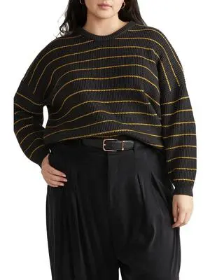 Universal Standard Universal Standard Bruno Stripe Rib Sweater Dark Ash/gold Stripe