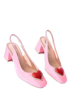 Unique Vintage Heart Leatherette Slingback Heels - Pink