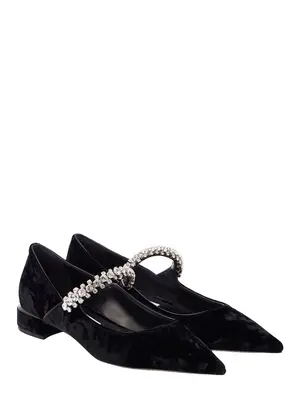 JIMMY CHOO Bing Embellished Velvet Ballet Flats - Black