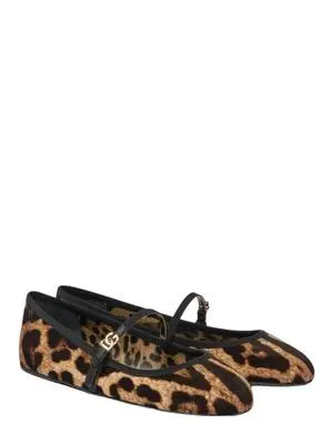 Dolce & Gabbana Vally Leopard-print Velvet Mary Jane Flats - Brown