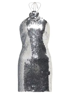 Magda Butrym Sequined Floral-appliqué Minidress - Silver