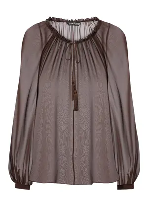 TOM FORD Sheer Silk Georgette Blouse - Brown