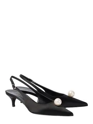 Magda Butrym Embellished Satin Slingback Pumps - Black