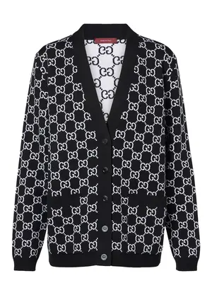 Gucci Gg Wool-blend Jacquard Cardigan - Black