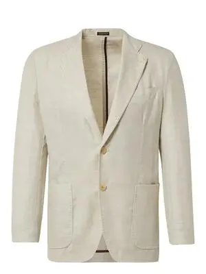 Rubinacci Herringbone Wool, Silk, And Linen Blazer - Neutrals