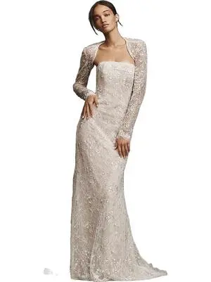 Watters Maeve Strapless Sequin Lace Sheath Gown - Ivory