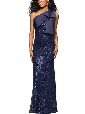 AQUA Aqua Long Sequinned Bow Dress