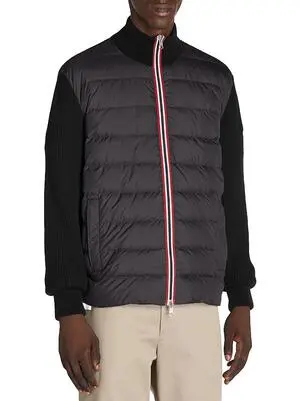 Moncler Wool Knit Quilted Down Combo Cardigan - Black
