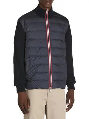 Moncler Wool Knit Quilted Down Combo Cardigan - Blue