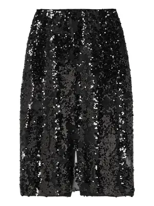 Victoria Beckham Sequined Tulle Midi Skirt - Black