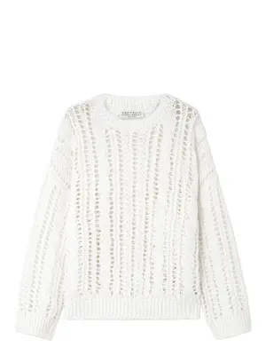 Brunello Cucinelli Open-knit Jute-blend Sweater - White