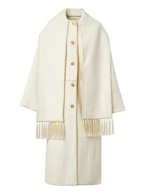 TOTEME Fringed Embroidered Wool Coat - White