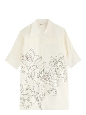 LOVEBIRDS Embroidered Silk-satin Shirt - Ivory