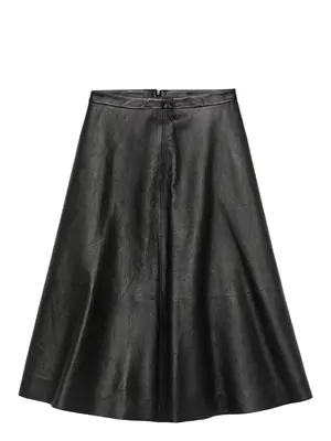 Balenciaga Leather Midi Skirt - Black