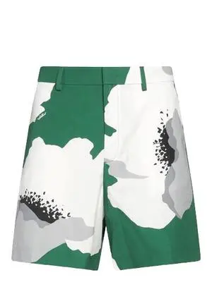 Valentino Garavani High Waisted Printed Cotton Shorts - Green