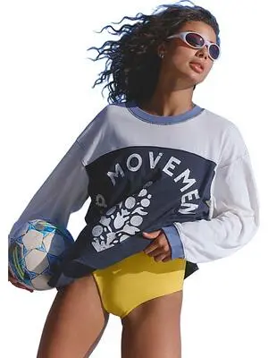 Free People Hustle Logo Layer Long Sleeve Top - Black White Logo