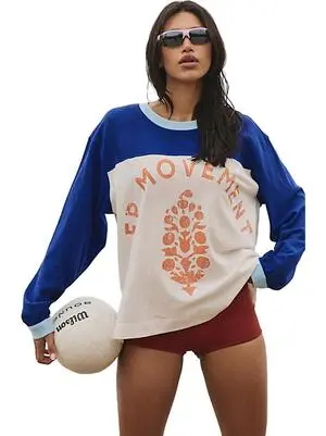 Free People Hustle Logo Layer Long Sleeve Top - Blue Sport Combo