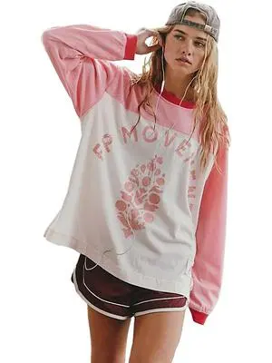 Free People Hustle Logo Layer Long Sleeve Top - Faded Coral Combo