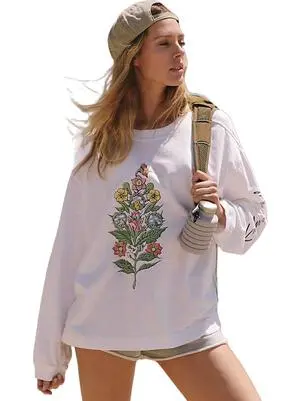 Free People FP Movement Hustle Logo Layer Long Sleeve Top White Combo