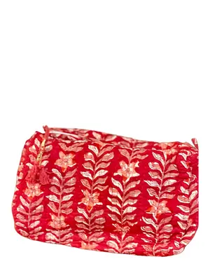BE DEVA Yani Cosmetic Bag - Red With White Floral Design