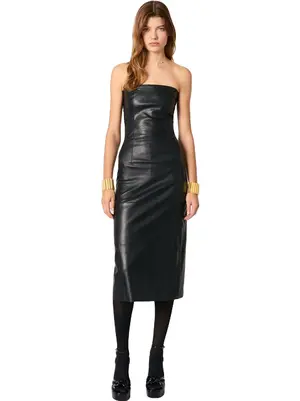 MAJE Bustier Leather Midi Dress