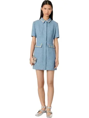 Maje Sequin Tweed Mini Dress - Blue