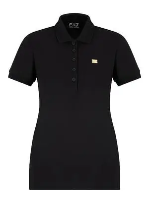 EA7 Core Lady Stretch-cotton Jersey Polo Shirt - Black