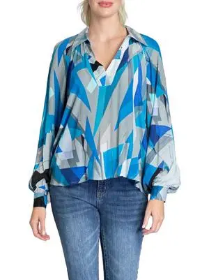 APNY Half Placket Top - Blue Multi