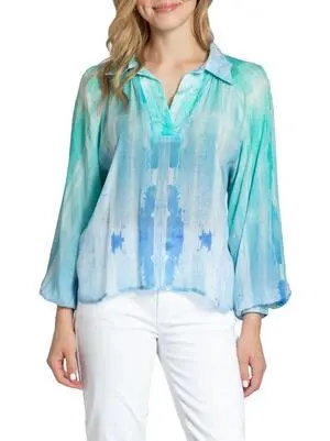 APNY APNY Half Placket Top Turquoise Multi
