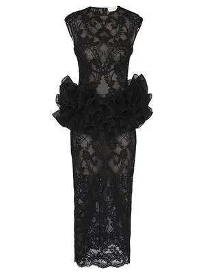 Zimmermann Ruffled Lace Peplum Midi Dress - Black