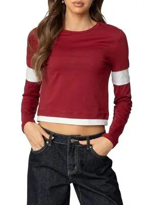 EDIKTED Paula Layered Long Sleeve T-shirt - Burgundy