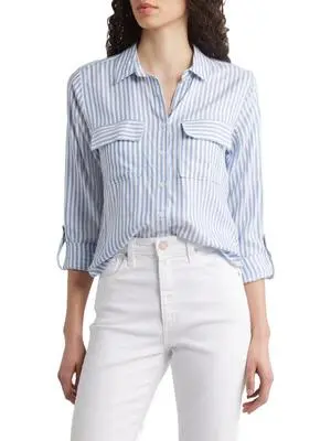 BEACHLUNCHLOUNGE Beachlunchlounge Fallon Crop Button-Up Shirt Dodger Blue