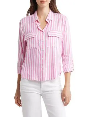 BEACHLUNCHLOUNGE Fallon Crop Button-up Shirt - Spring Tulip