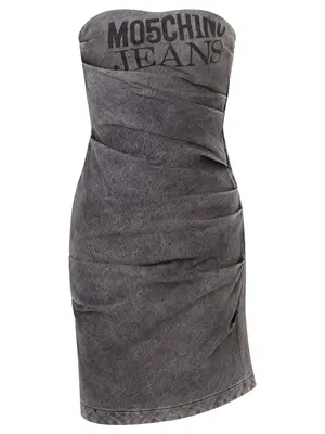 Moschino Logo-print Strapless Dress - Grey