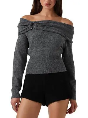 Astr The Label Off-the-shoulder Long Sleeve Sweater - Charcoal