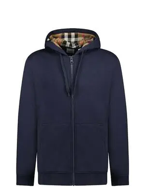 Burberry Hove Check Embroidery Logo Zip Hoodie - Navy Blue