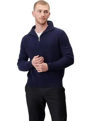 ITALIC Shane Chunky Cashmere Quarter Zip Pullover - Navy