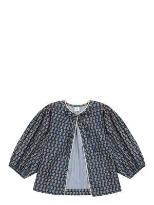 MER ST. BARTH Marisol Crop Boho Jacket - Blue Floral Block Print