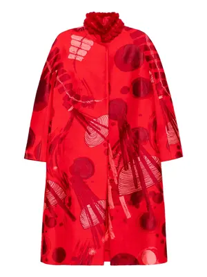 Shiatzy Chen Mink Fur-collar Jacquard Coat - Red