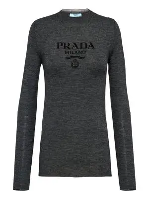 Prada Wool-blend Superfine Logo Sweater - Grey