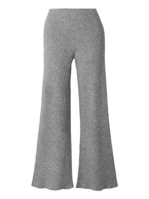 THE ELDER STATESMAN Delicash Ribbed Wide-leg Pants - Gray