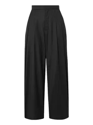 ST. AGNI Adjust Pleated Pinstriped Wool-blend Wide-leg Pants - Black