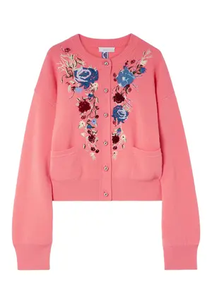 Rabanne Embroidered Crystal-embellished Wool And Cashmere-blend Cardigan - Pink