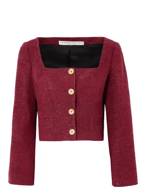 Alessandra Rich Cropped Sequin-embellished Tweed Jacket - Red