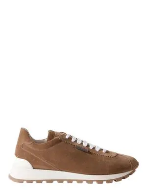 Brunello Cucinelli Bead-embellished Suede Sneakers - Brown