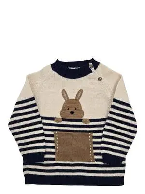 MELANGE COLLECTION Kangaroo Sweater - Navy/ Brown And Ivory