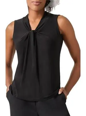 KASPER Sleeveless Knot Front Top - Black