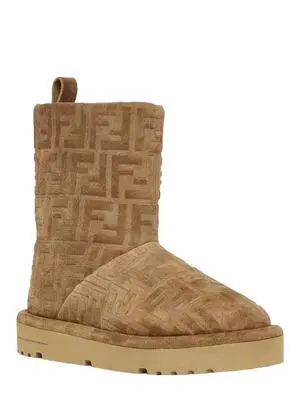 Fendi Ff Logo Shearling-lined Bootie - F0c23 Tabacco/ Latte